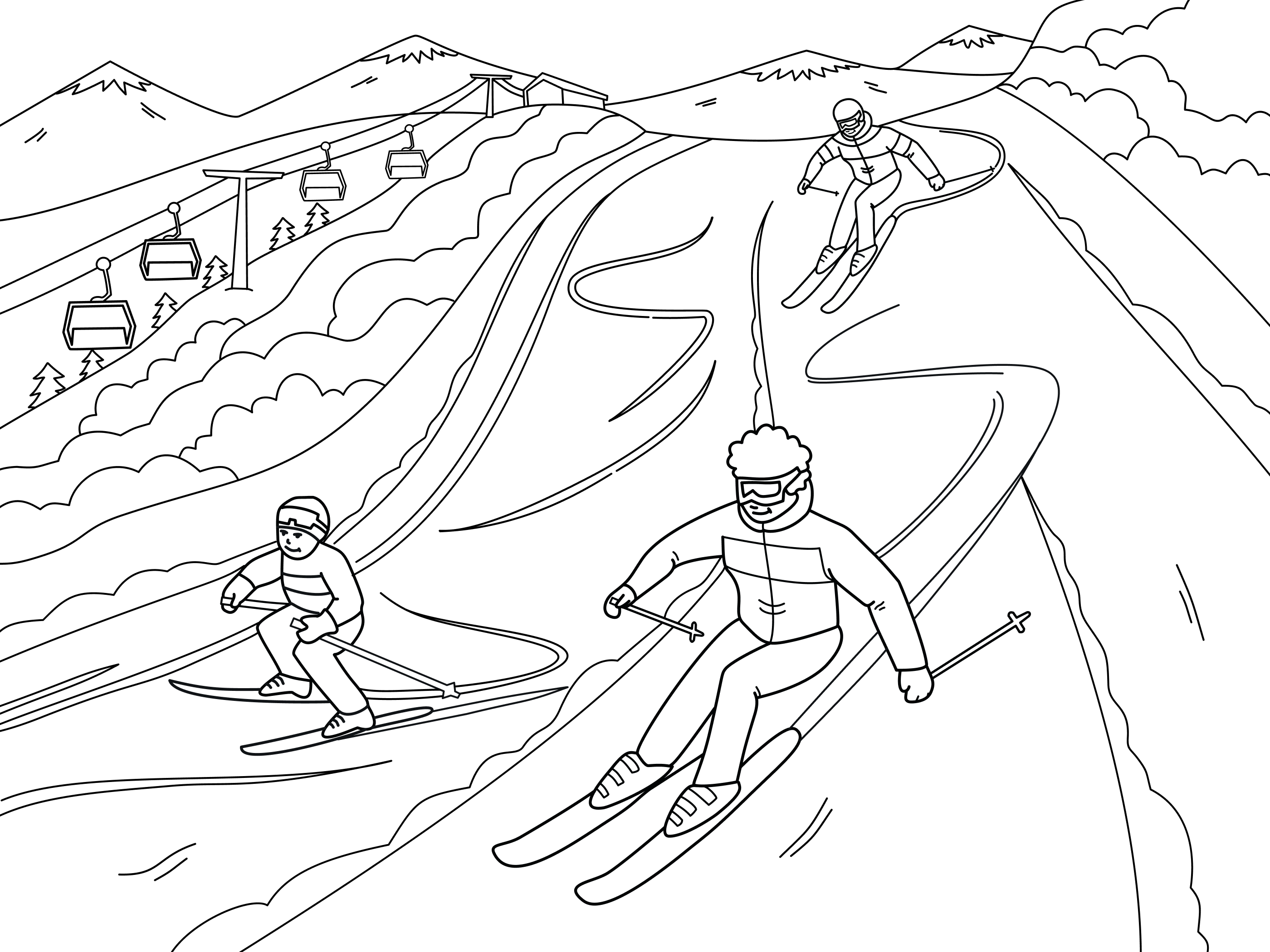 Free Printable Downhill Skiing Coloring Page from Project Aqua